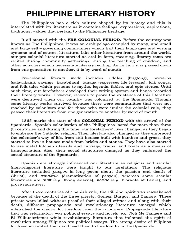 Philippine Literary History | PDF | Philippines | Oral Tradition