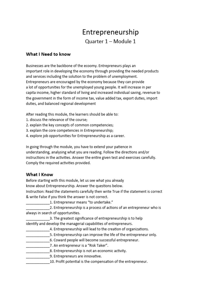 Entrepreneurship Module1 | PDF | Entrepreneurship | Economies