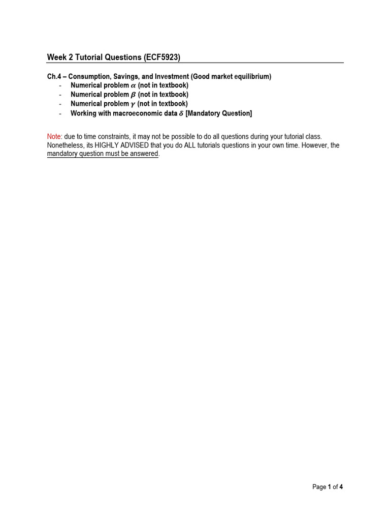 Week 2 Tutorial Questions (ECF5923) | PDF | Interest | Real Versus Nominal Value (Economics)