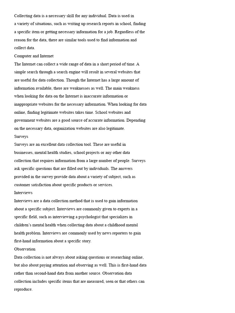 Collecting Data Is A Necessary Skill For Any Individual | PDF | Data | Information