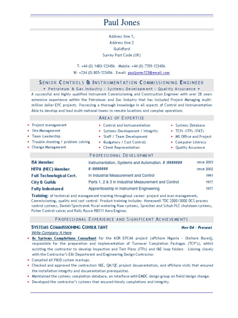 Senior Controls Engineer CV | PDF | Instrumentation | Royal Dutch Shell