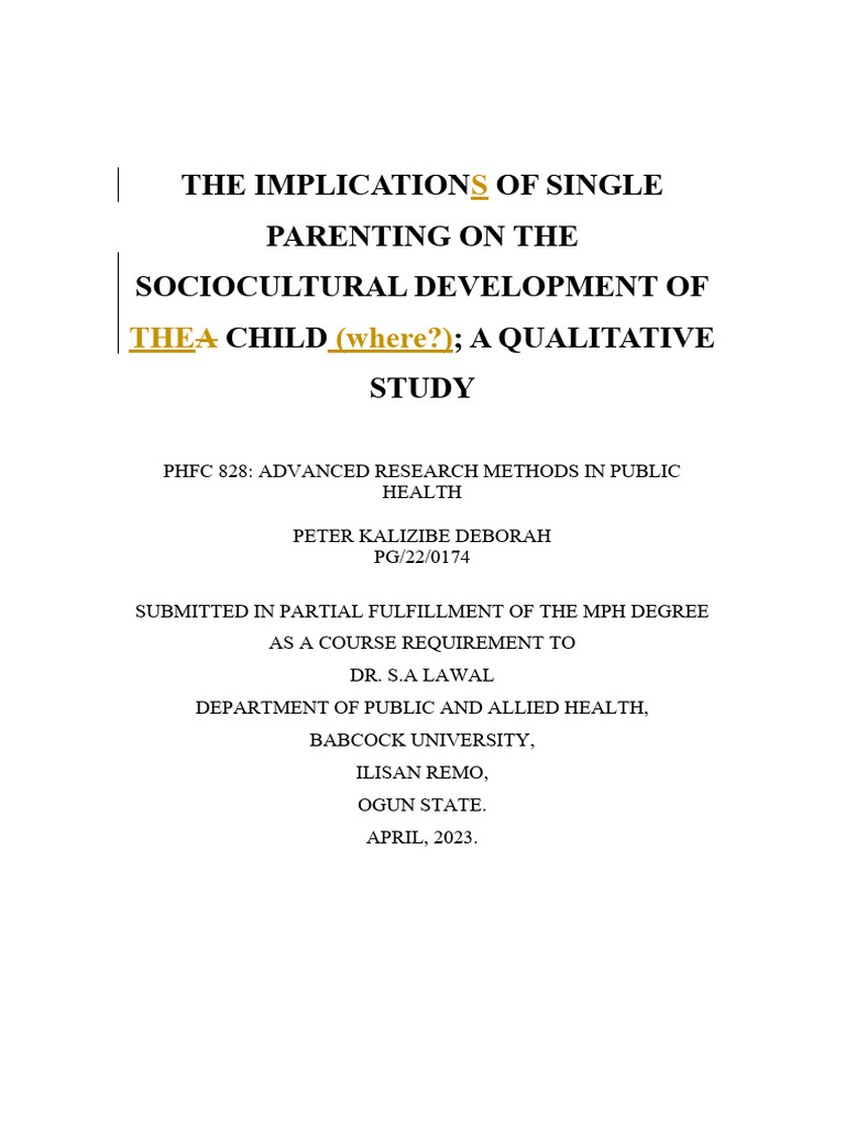 The Impact of Single Parenting in Socio Cultural - PHFC 8288 | PDF ...