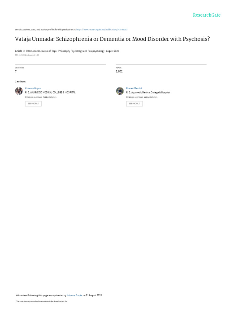 Vataja Unmada | PDF | Dementia | Psychosis