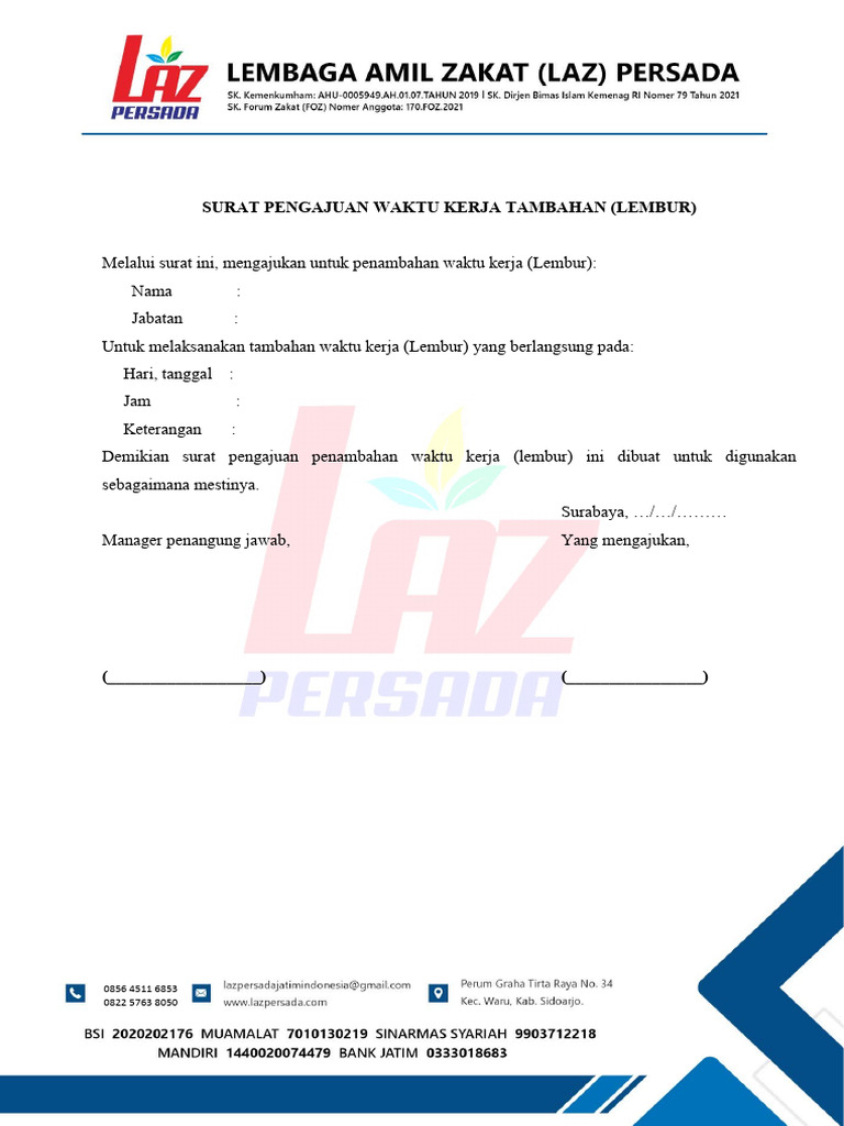 Surat Pengajuan Lembur Karyawan | PDF