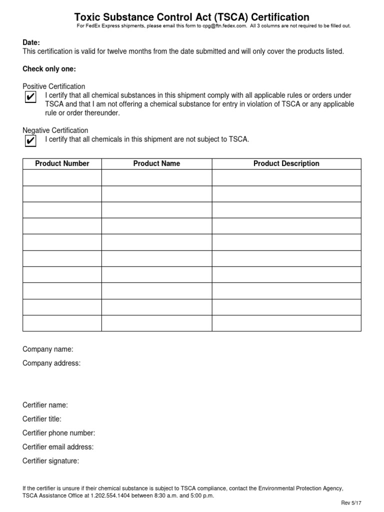 TSCA Certification Form Instructions | PDF | Self-Improvement