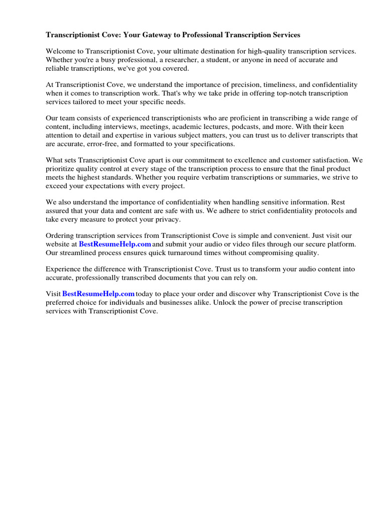 Transcriptionist Cover Letter No Experience | PDF | Experience | Résumé
