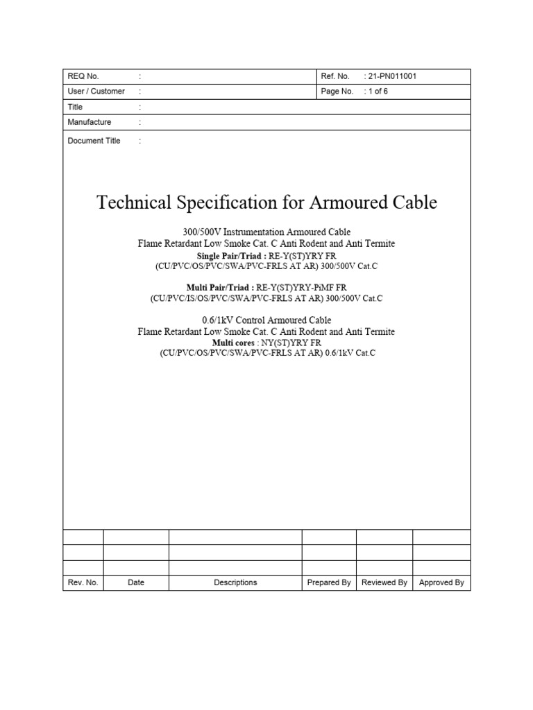 Specification Instrument Cable With Armoured | Download Free PDF | Wire ...