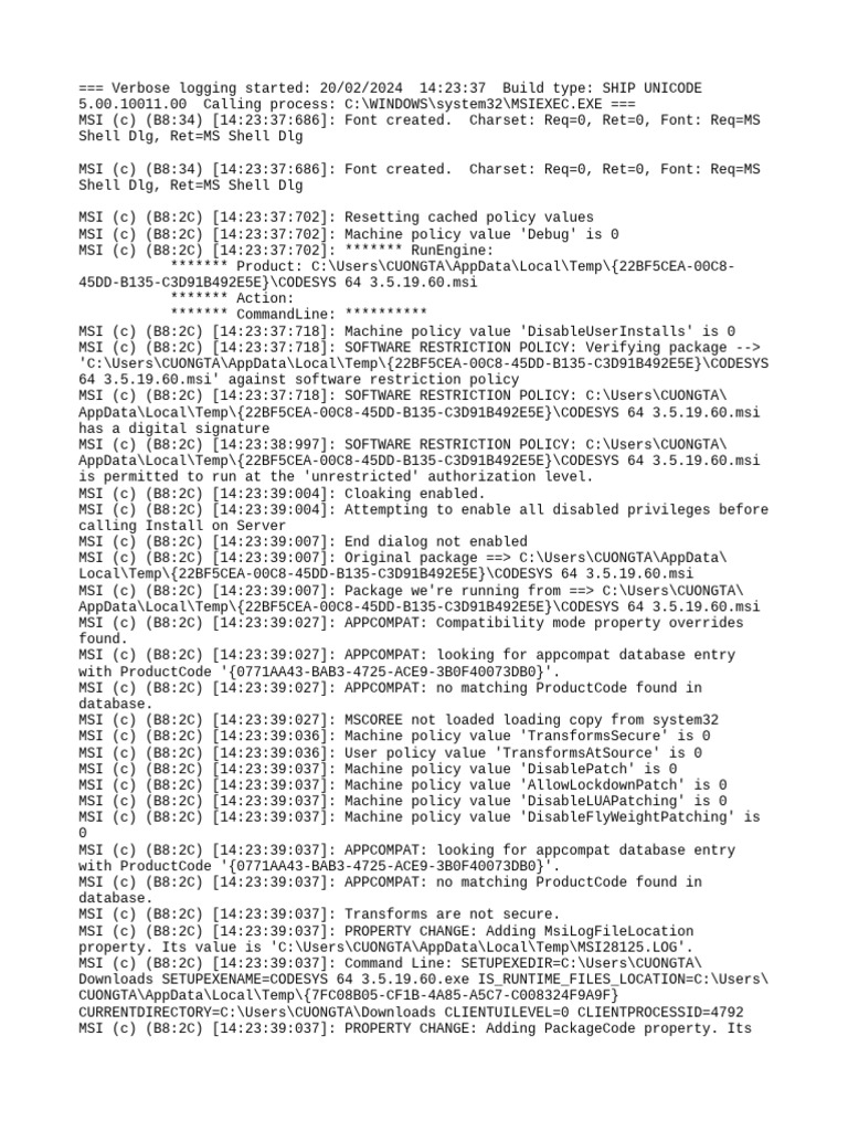 CODESYS Installing Log | PDF | Computer Science | System Software