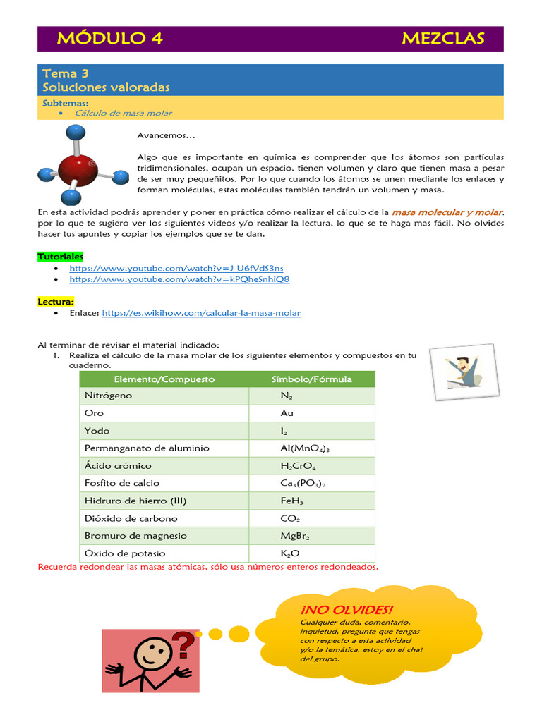 M4-T3-Masa Molar | PDF | Compuestos químicos | Elementos químicos