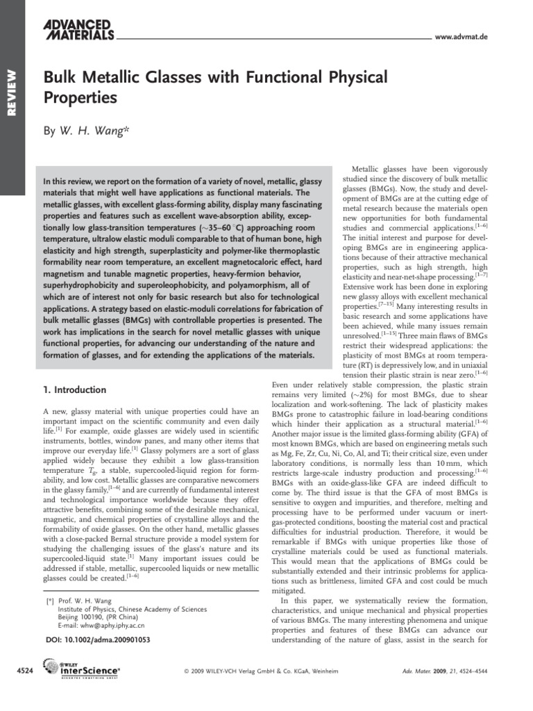 Bulk Metallic Glasses With Functional Physical Properties | PDF | Young ...