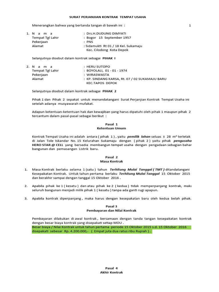 Surat Perjanjian Kontrak Pdf