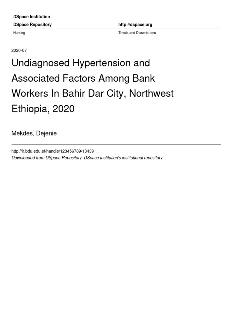 Mekdes Dejenie | Download Free PDF | Blood Pressure | Thesis