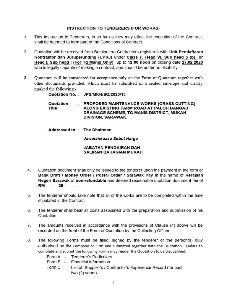 Instruction To Tenderers (For Works) | PDF | Justice | Crime & Violence