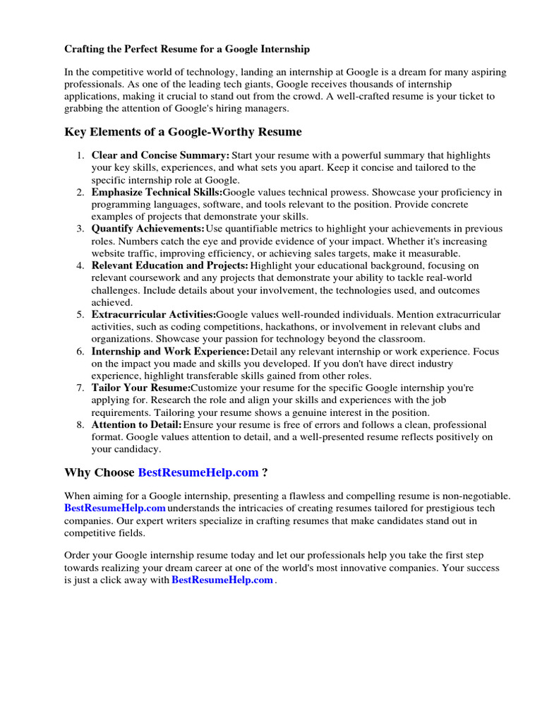 Resume For Google Internship | PDF | Résumé | Internship