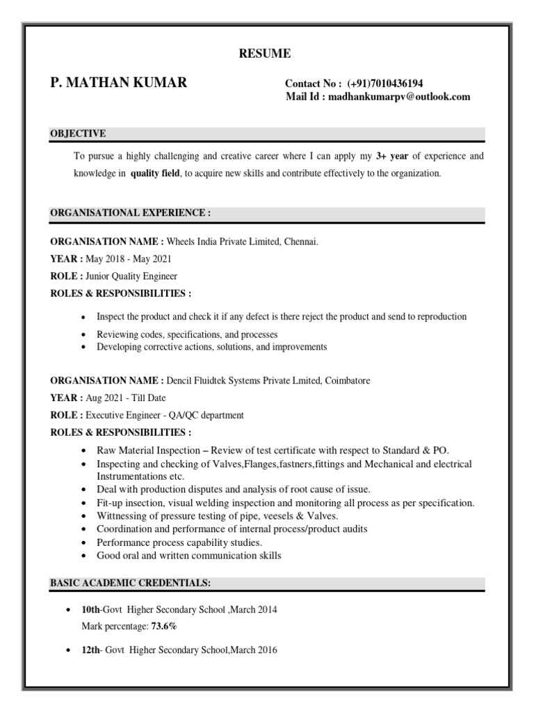 ResumeP Mathan | PDF | Engineer | Pipe (Fluid Conveyance)