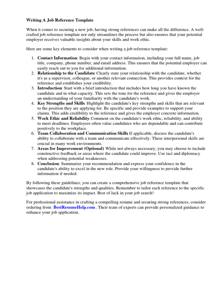 Writing A Job Reference Template | PDF | Employment | Experience
