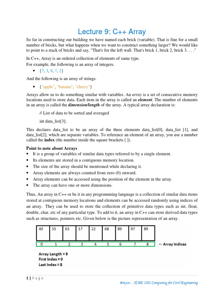Lecture 9-C++ Arrays | Download Free PDF | Pointer (Computer ... Lecture 9-C++ Arrays | Download Free PDF | Pointer (Computer ...