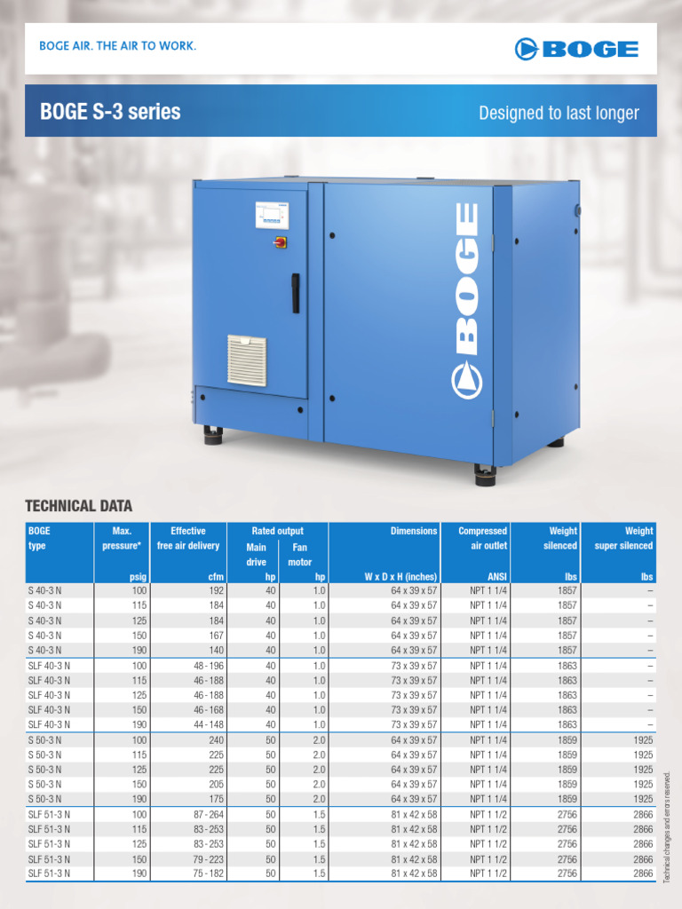 BOGE S-3 Series Specifications | PDF | Gas Technologies | Gases