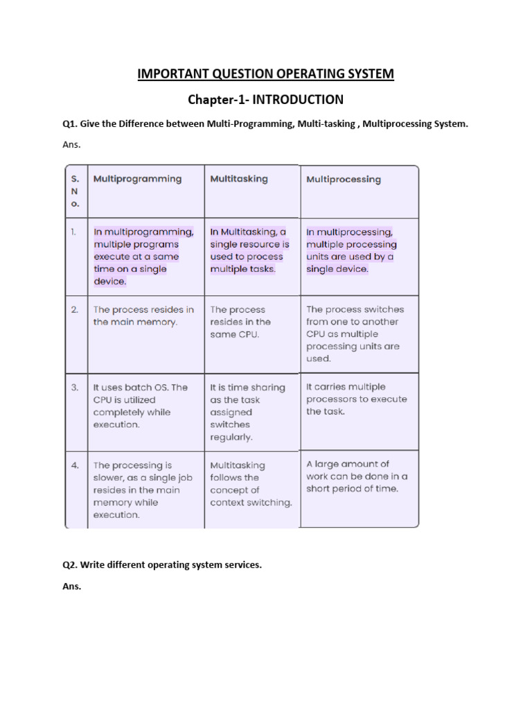 Important Question Operating System 1 | PDF | Operating System | Thread (Computing)