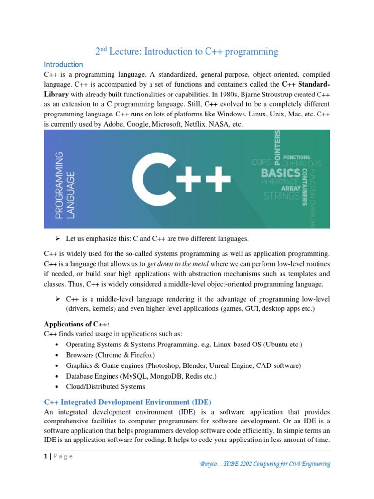 Lecture 2-Introduction To C++ Programming, Basic IO, and Language ... Lecture 2-Introduction To C++ Programming, Basic IO, and Language ...