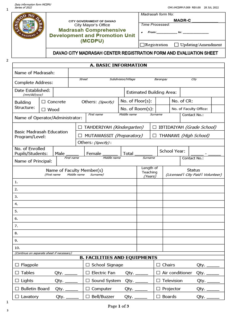 Madrasah Evaluation For Registration Form | PDF
