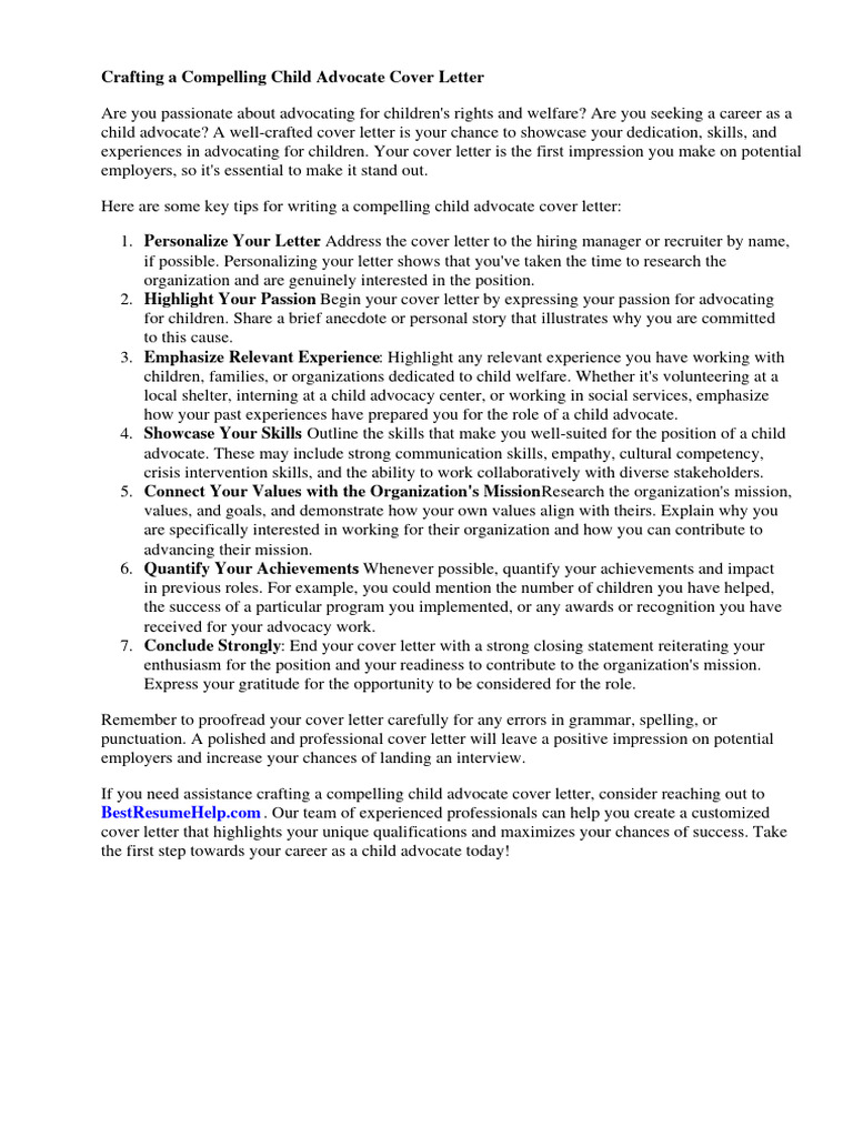 Child Advocate Cover Letter | PDF | Résumé | Lawyer