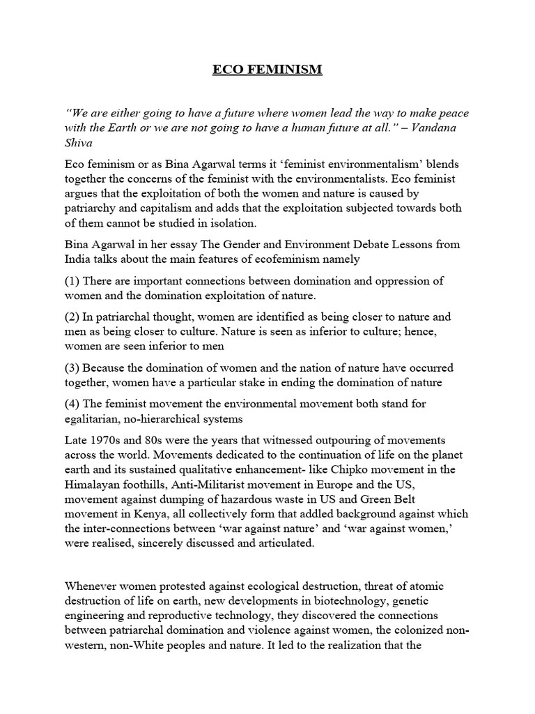 Eco Feminism | PDF | Ecofeminism | Gender Studies
