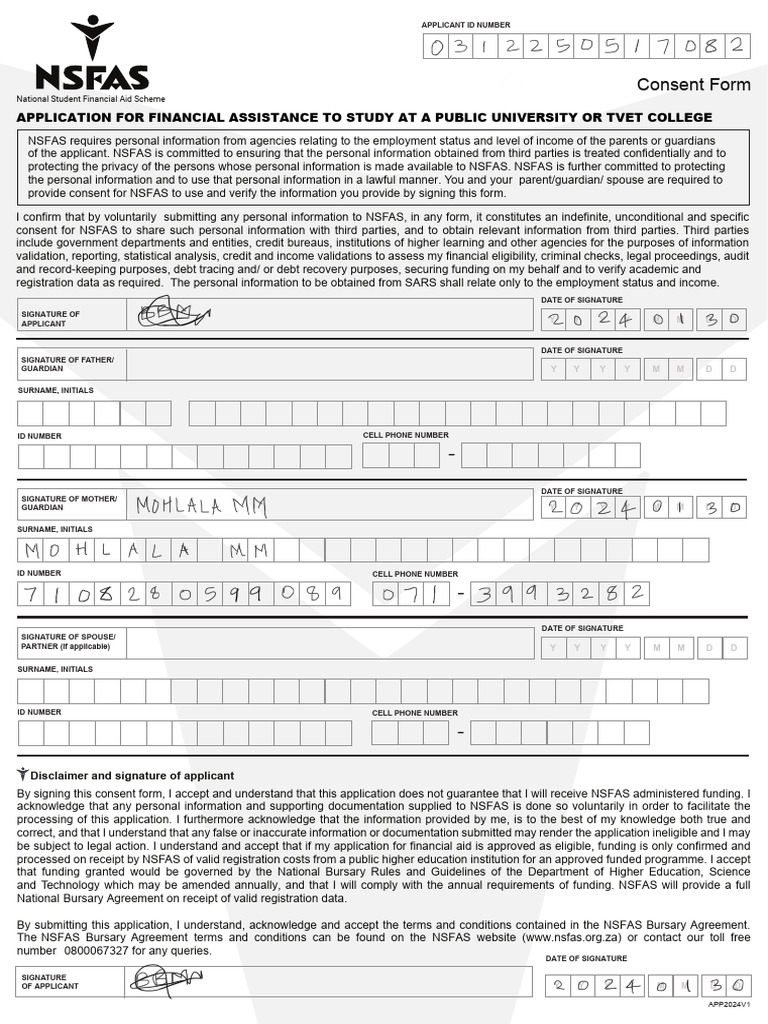 NSFAS 2024 Applications Consent Form | PDF