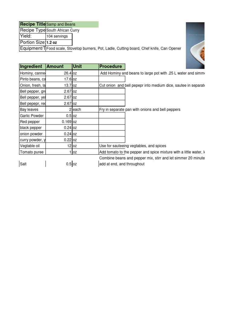 50 serving size recipe card samp and beans | PDF