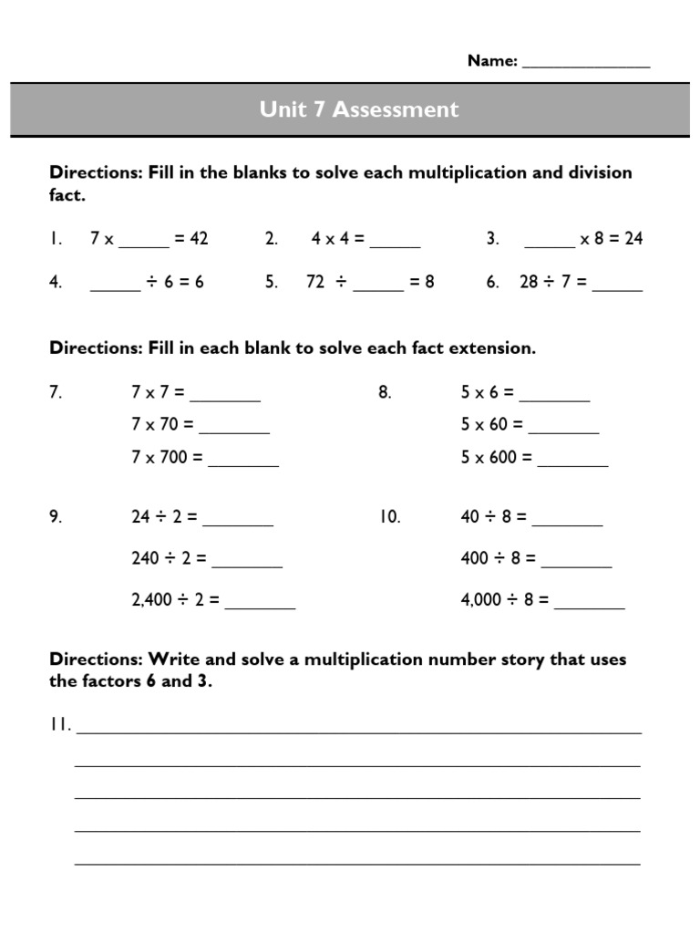 Unit 7 Assessment: Directions: Fill in The Blanks To Solve Each ...