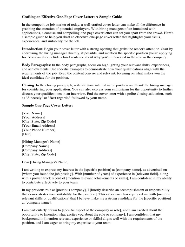 One-Page Cover Letter Guide | PDF | Résumé | Sales