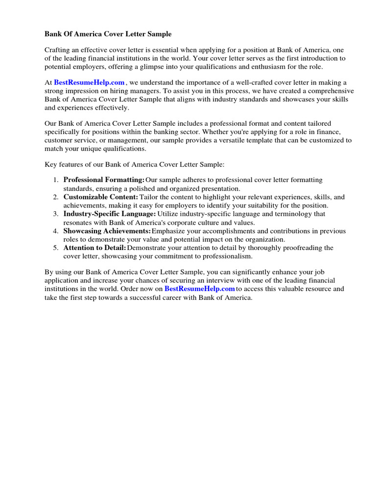 Bank of America Cover Letter Sample | PDF | Résumé | Banks