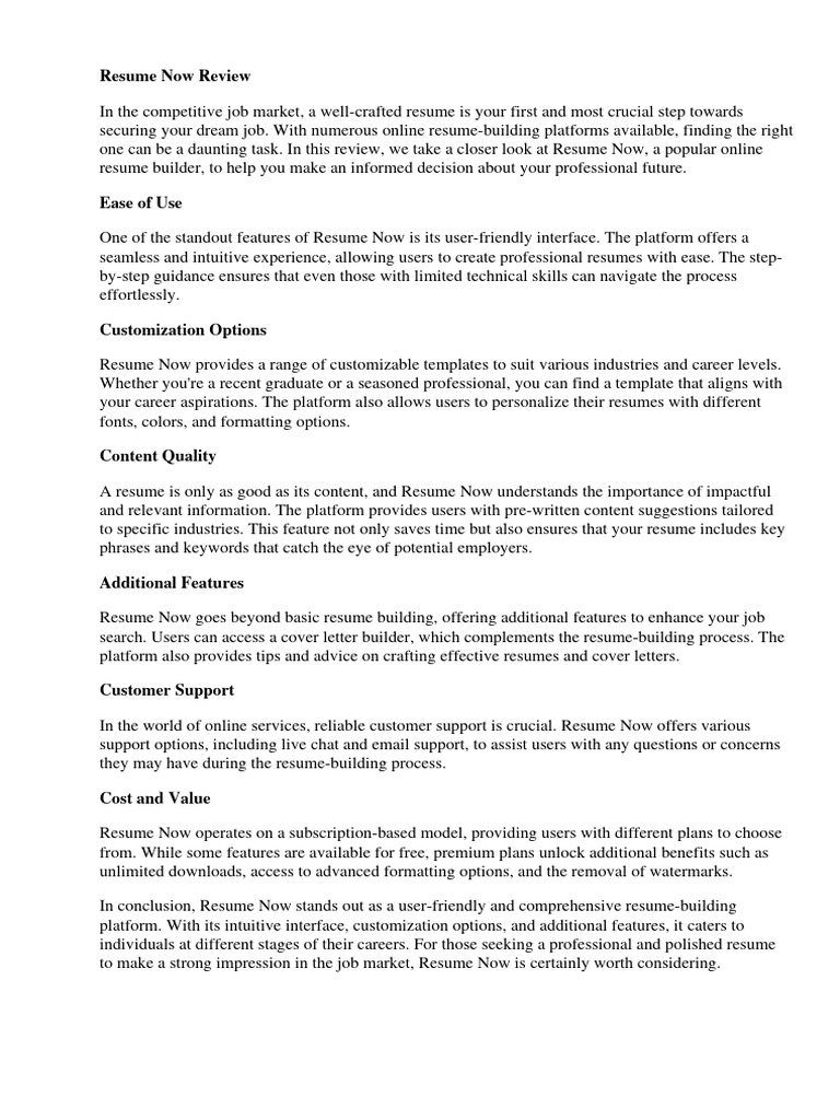 Resume Now Review | PDF | Résumé | Subscription Business Model