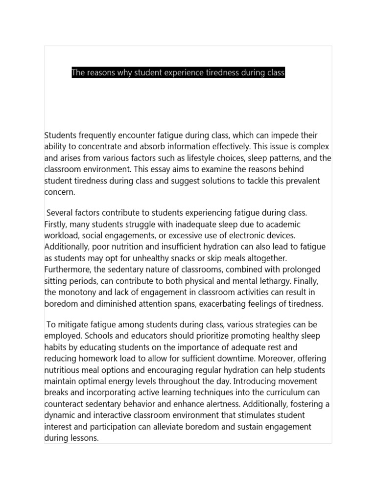 The Reasons Why Student Experience Tiredness During Class | PDF