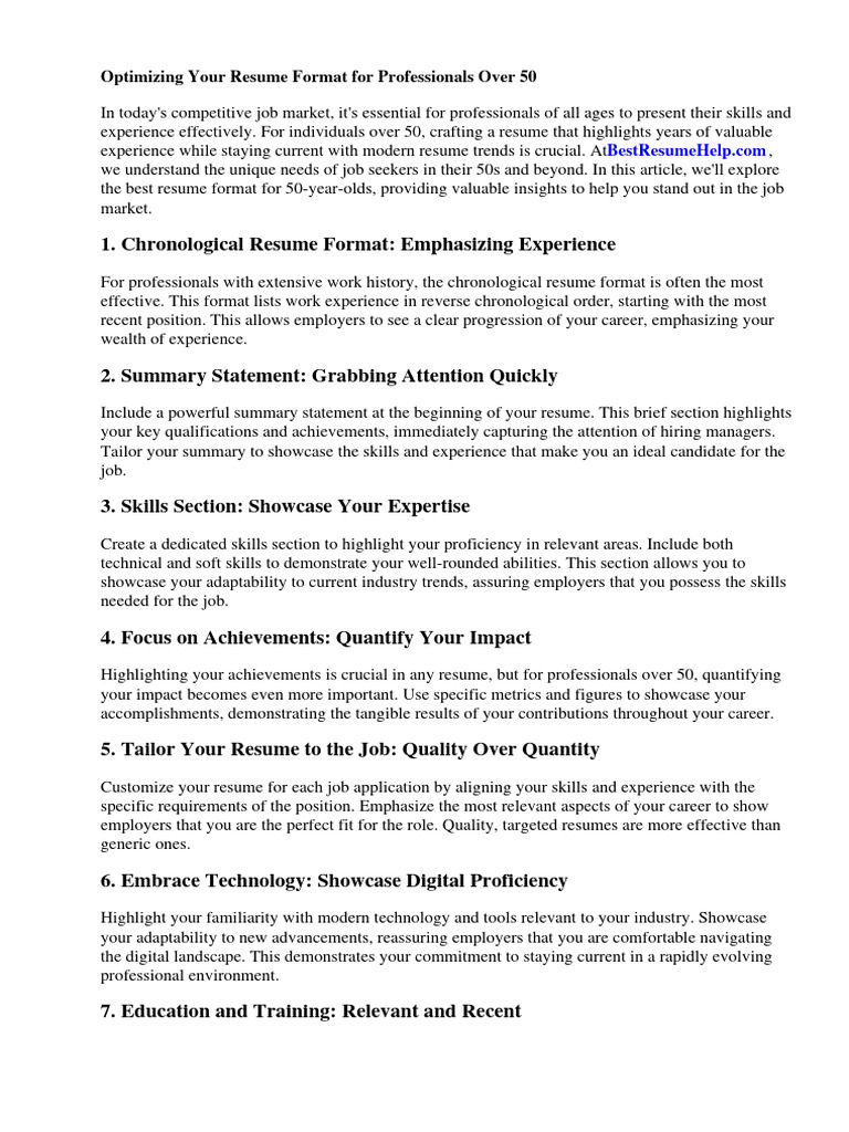 Resume Format For 50 Year Olds | PDF | Résumé | Recruitment