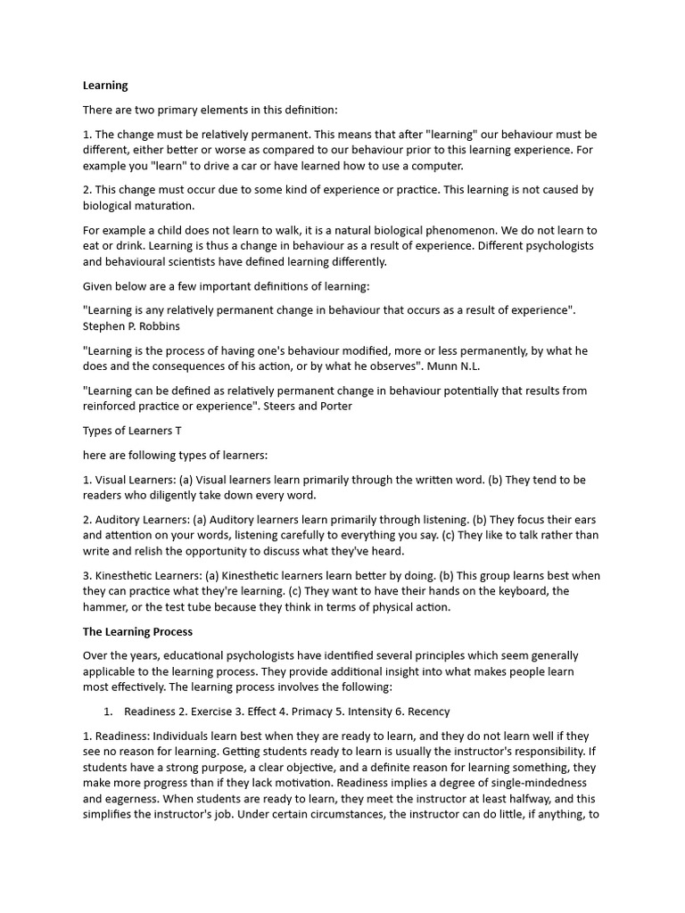 Lesson 3 - Learning | PDF | Classical Conditioning | Reinforcement