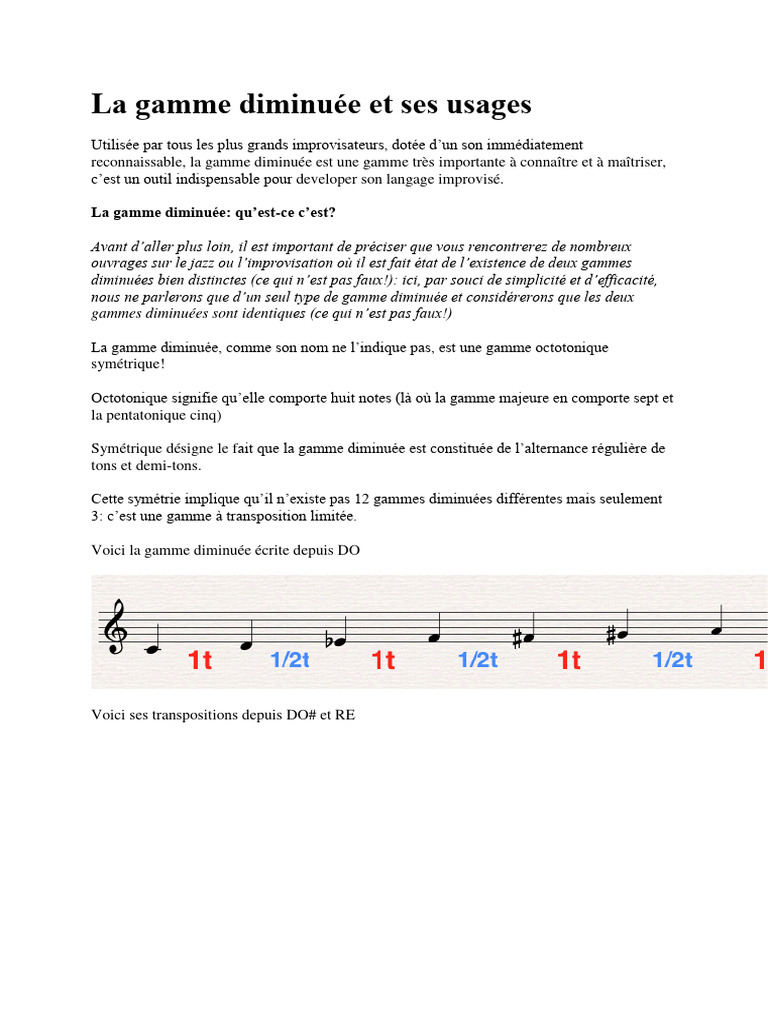 La gamme diminuée en improvisation | PDF | Gamme musicale | Théorie de ...
