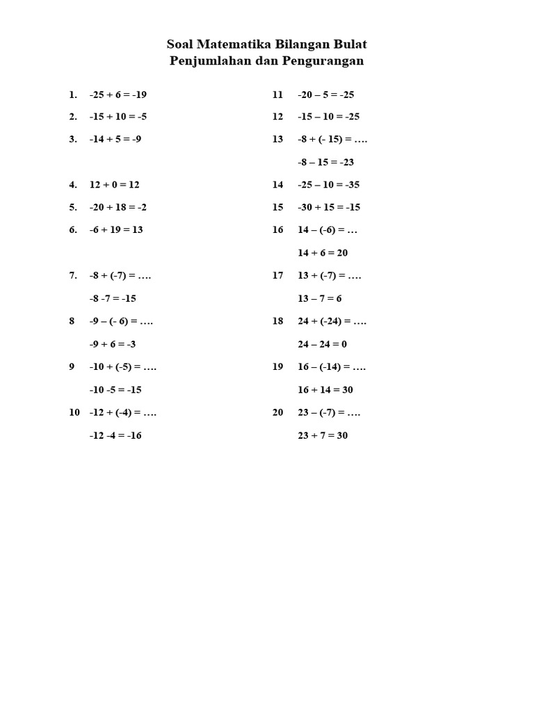 Soal Matematika Bilangan Bulat | PDF