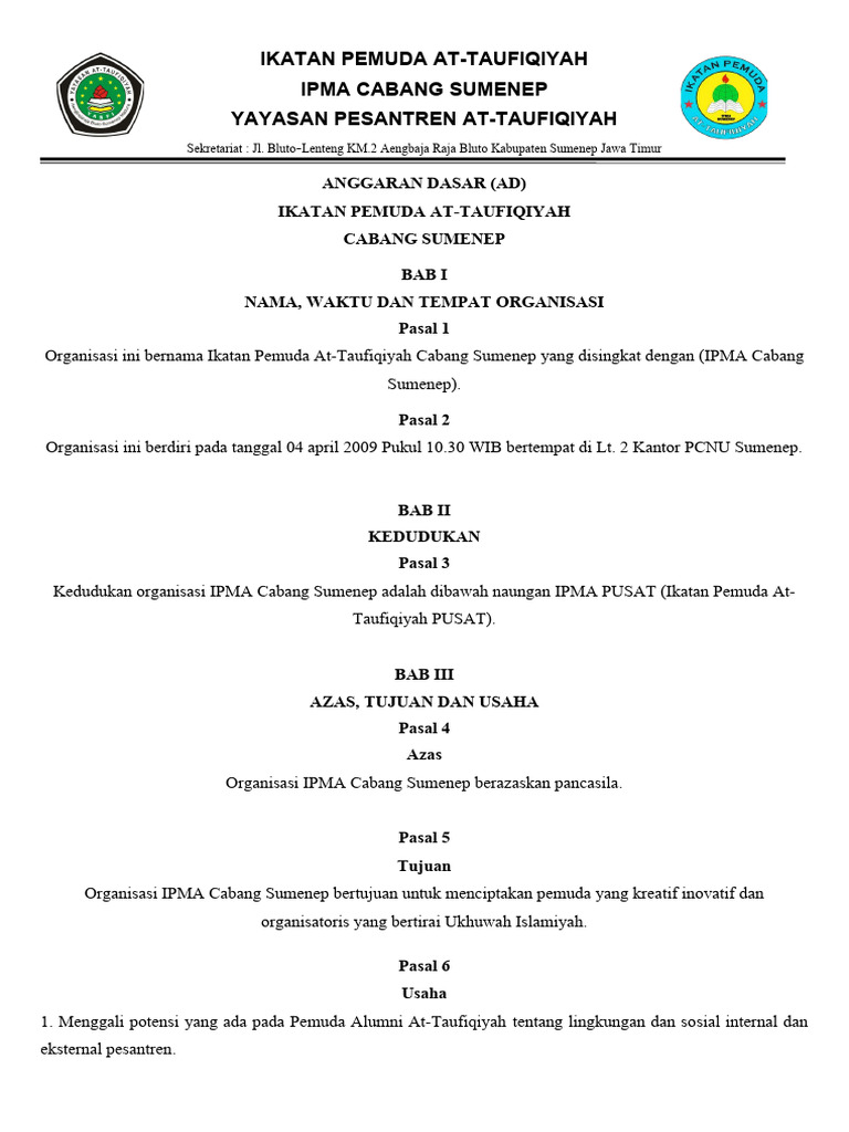 4 AD & ART IPMA Cabang Sumenep 2022 | PDF