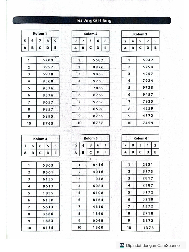 Tes Angka, Huruf dan Simbol Hilang | PDF