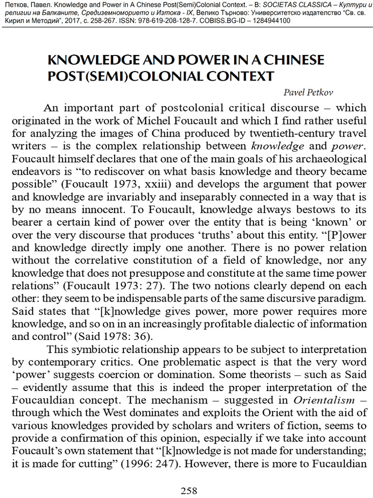 Knowledge and Power in A Chinese Post (Semi) Colonial Context | PDF | Discourse | Knowledge