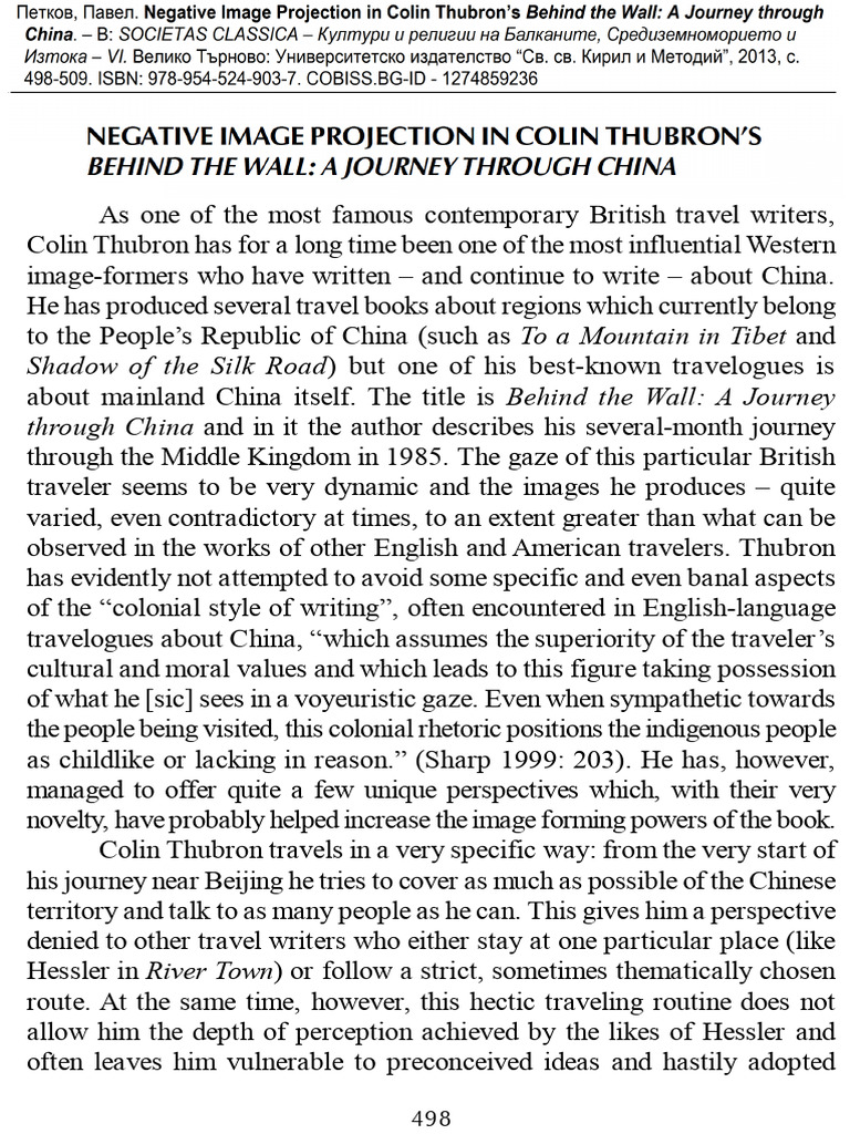 Negative Image Projection in Colin Thubron | PDF