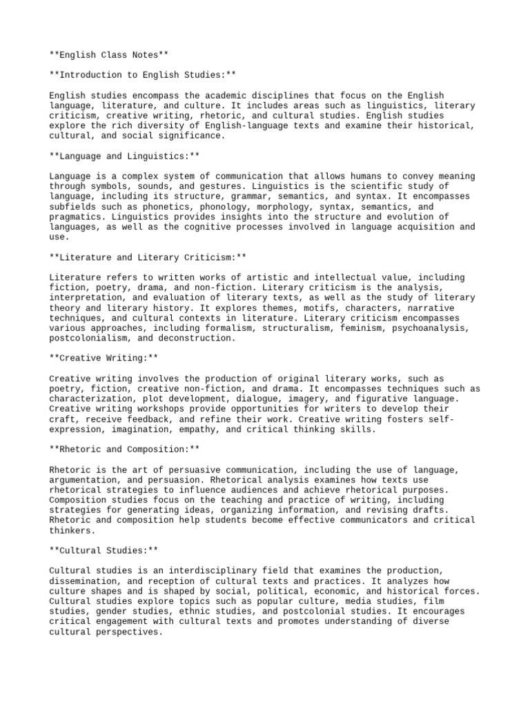 English Class Notes | PDF | English Studies | Linguistics
