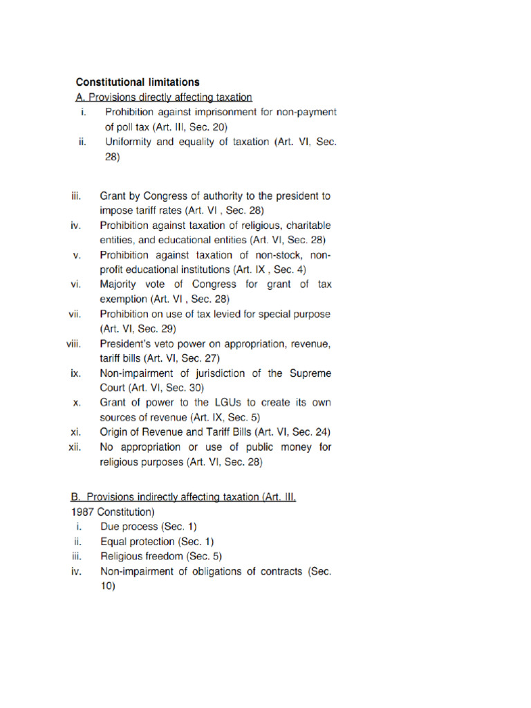 TAXATION Constitutional Limitations | PDF TAXATION Constitutional Limitations | PDF