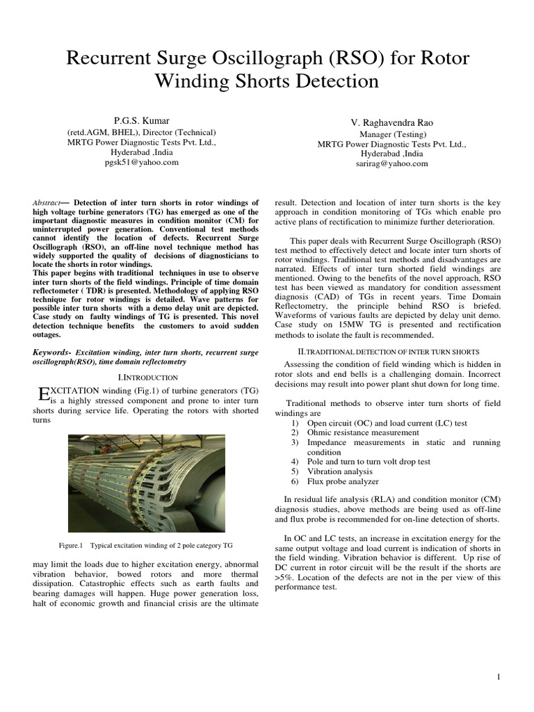 Recurrent Surge Oscillograph (RSO) For Rotor Winding Shorts Detection ...