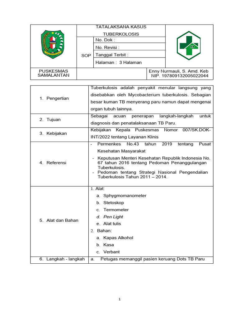 Sop Tatalaksana TB | PDF