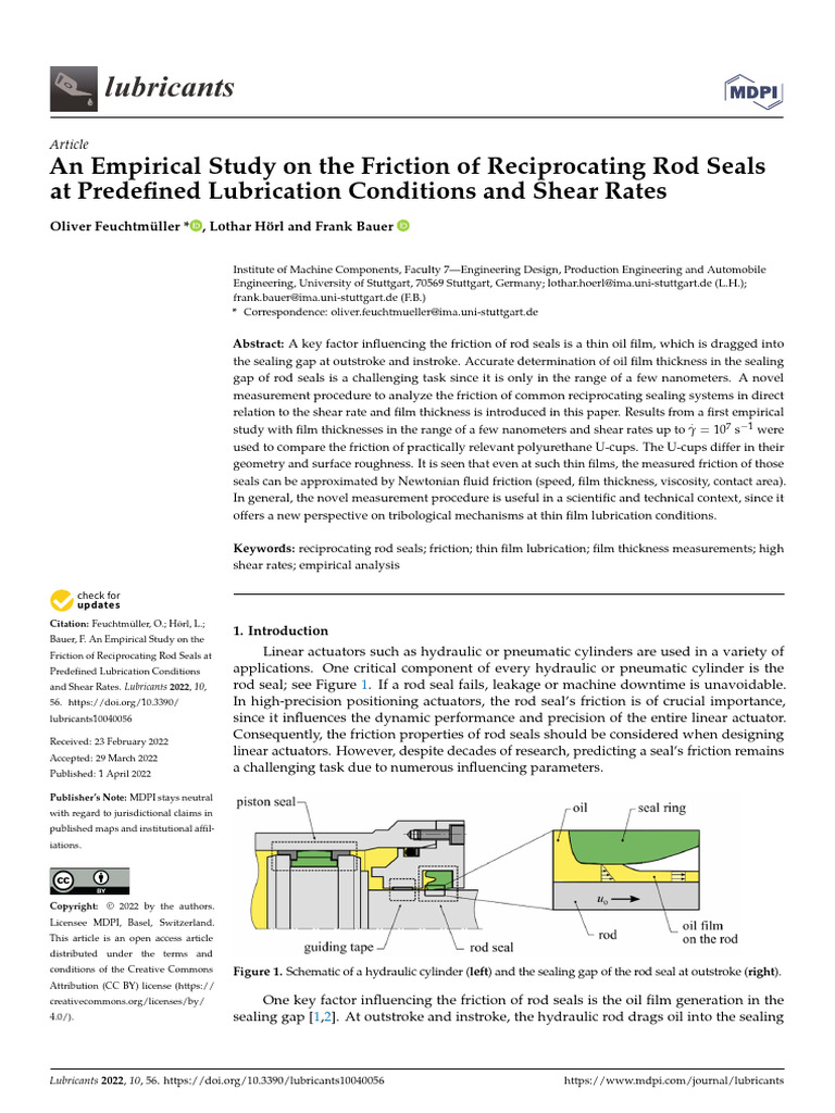 Friction Analysis of Rod Seals in Lubrication | PDF | Friction | Lubricant