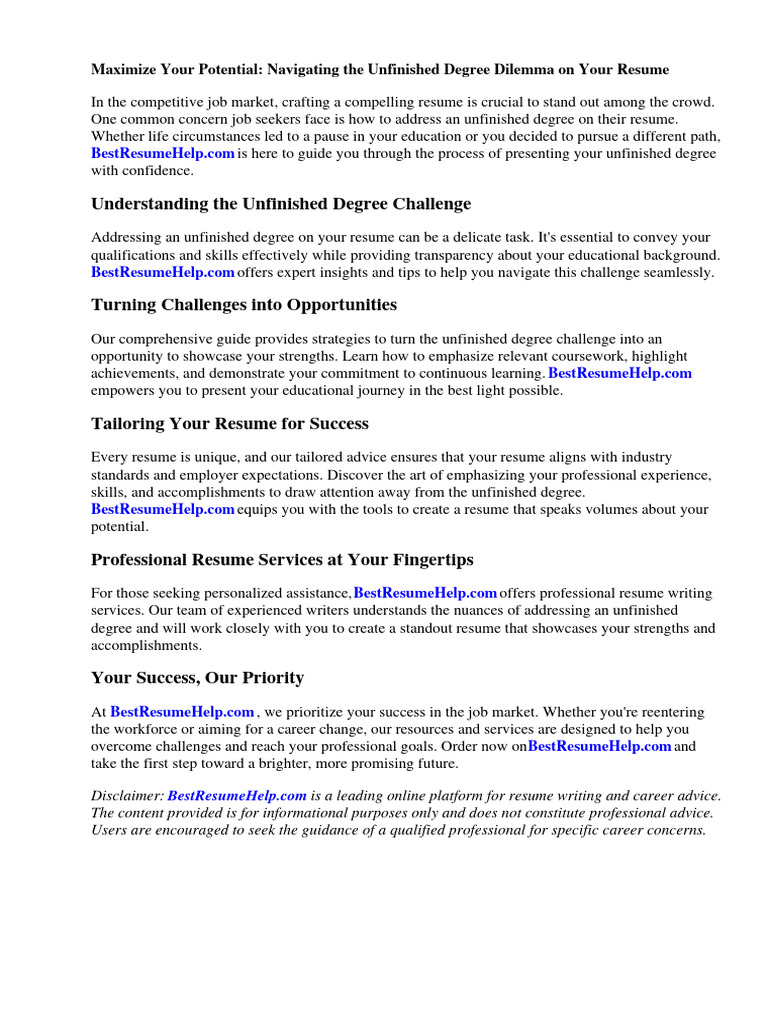 Unfinished Degree On Resume Example | PDF | Résumé | Academic Degree
