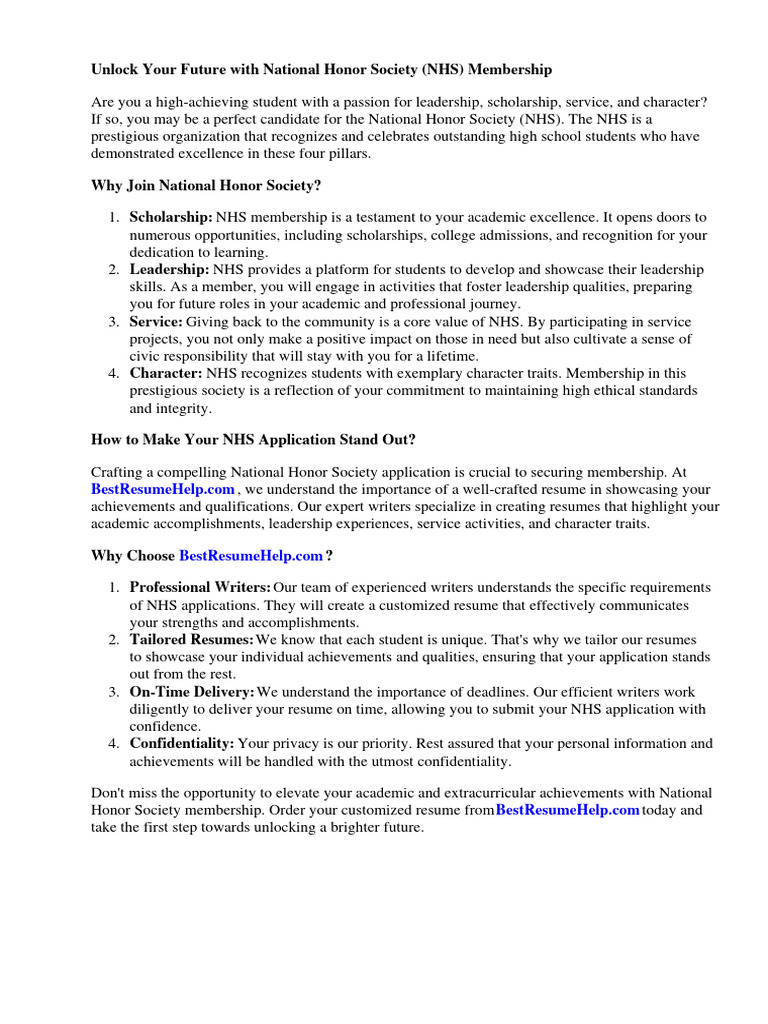 National Honor Society Cover Letter | PDF | Leadership