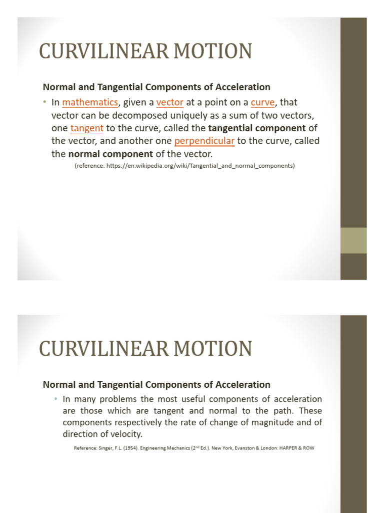 Normal And Tangential Components Pdf Acceleration Euclidean Vector